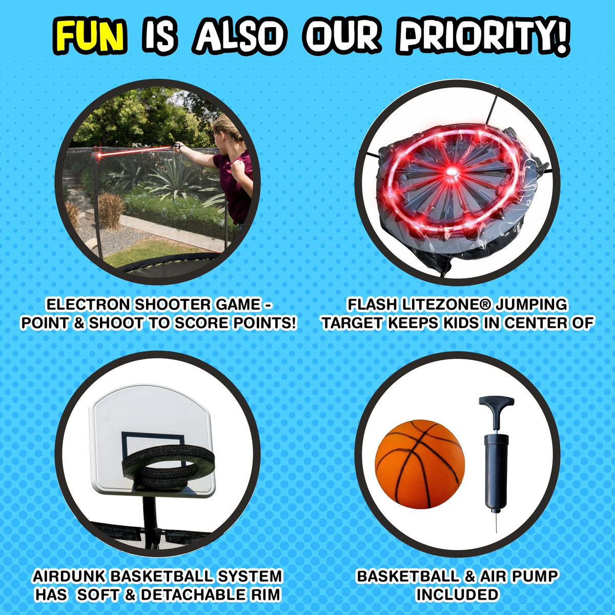 Sportspower PRO Trampoline w/ Curved Poles, Hoop, Lights & Enclosure ...