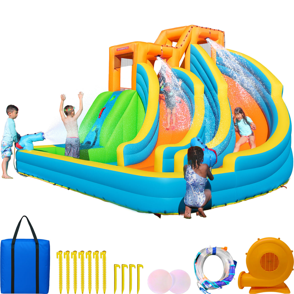 Sportspower Twin Peaks Splash & Slide Inflatable Water Slide with Dual ...